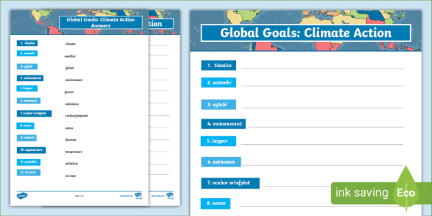 Global Goals: Climate Action Word Unscramble (teacher made)