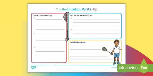 Badminton Write Up Worksheets