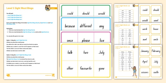 Level 5 Sight Word Bingo (creat de profesori)