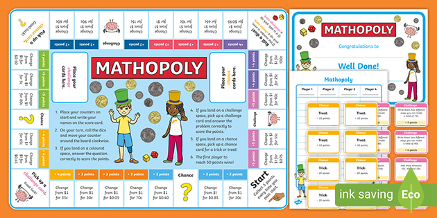 Change from 1 Dollar Mathopoly Board Game