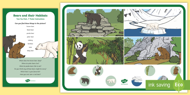 Bears and their Habitats Can You Find...? Poster and Prompt Card Pack