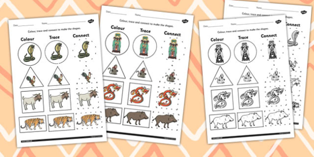 Chinese New Year 2D Shape Colour Trace and Join the Dots - shape