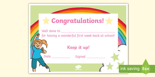 EYFS Well Done on Your First Week at School Certificate