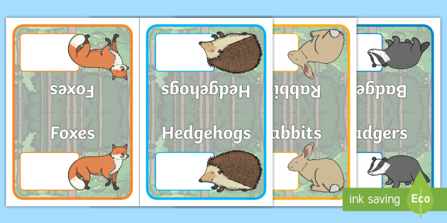 Editable Group Names Folded Signs Woodland Animals Table Signs - Editable