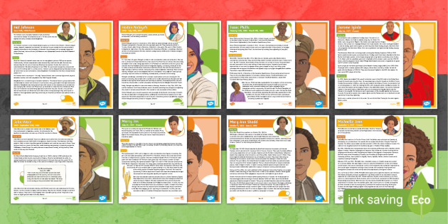 Remarkable Black Canadians Posters and Comprehension Sheets