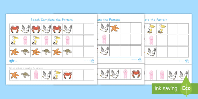 Beach Complete the Pattern Activity (teacher made)