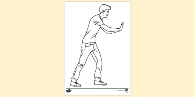 FREE! - Person Pushing Colouring Sheet | Colouring Sheets