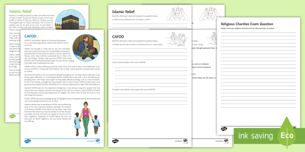 Religious Charity Home Learning Worksheet / Worksheets