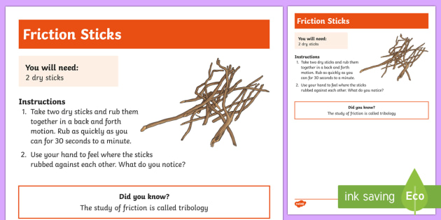 Friction Sticks Science Experiment - friction experiment KS2