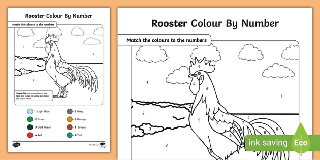 FREE! - Rooster Colour by Number Pages (Teacher-Made)