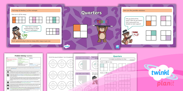 👉 Y2 Recognise 1/4 Shape Planit Maths Lesson 2