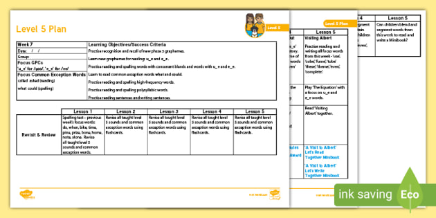 Level 5 Week 7 Weekly Lesson Plan (teacher made)