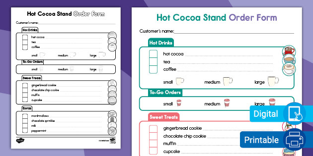 Hot Cocoa Stand Dramatic Play Order Form (teacher made)
