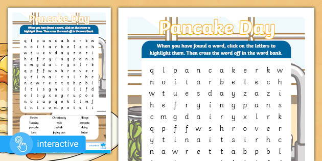Pancake Day Game | Interactive Pancake Day Word Search