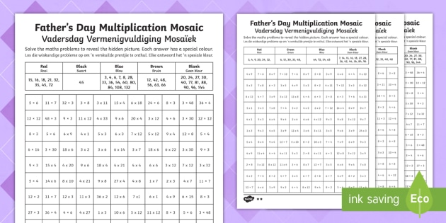 Father's Day Multiplication Mosaic Activity English/Afrikaans