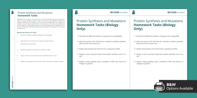 Protein Synthesis and Mutations Homework and Revision Tasks