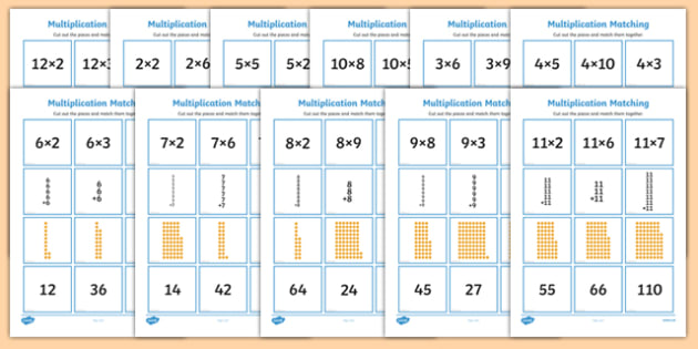 2 to 12 Times Table Multiplication Matching Puzzle Pack - times table