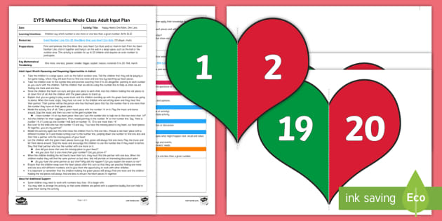 EYFS Maths: Happy Hearts One More and One Less Whole Class Adult Input Plan