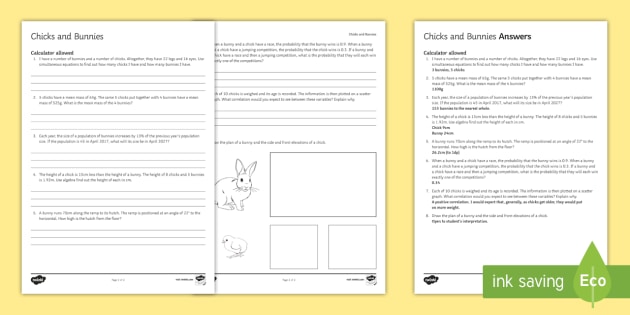 Maths Easter: Bunnies and Chicks Easter Worksheet / Worksheet - Secondary