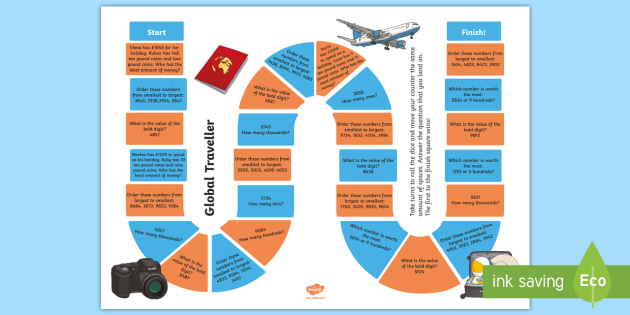 Place Value Four-Digit Numbers Global Traveller Board Game