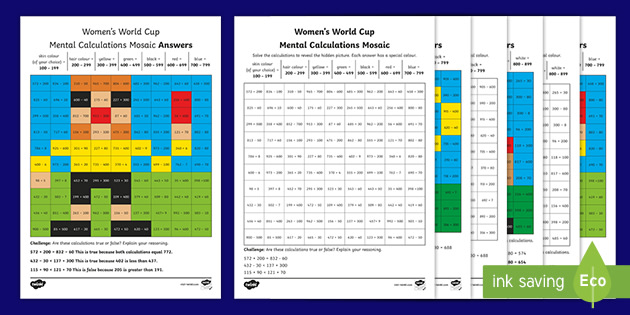 LKS2 Women’s World Cup Mental Calculations Maths Mosaic Worksheets