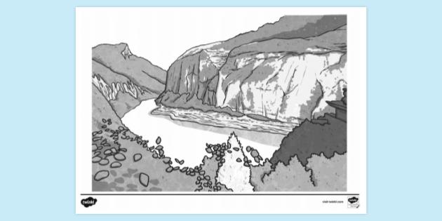 Gorge Colouring Worksheet | Teaching Resources | Twinkl