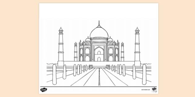 Taj Mahal with Background Colouring | Colouring Sheets