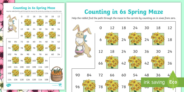 Spring-Themed Counting in 6s Maze Worksheet (teacher made)
