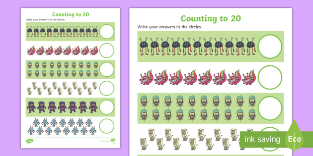 Monster Themed Counting up to 20 Worksheet