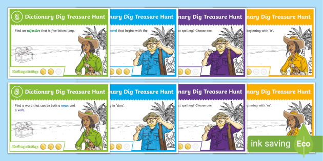 KS2 Dictionary Dig Treasure Hunt Cards - Primary Resources