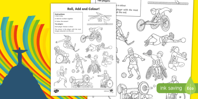 Paralympics Addition Roll and Colour Worksheet / Worksheet, worksheet