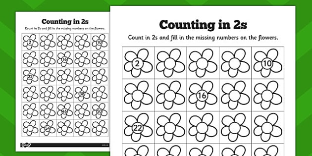 Counting in 2s Flowers Worksheets - counting, 2s, flowers, sheet
