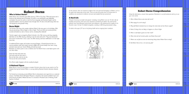 Robert Burns Reading Comprehension Activity (teacher made)