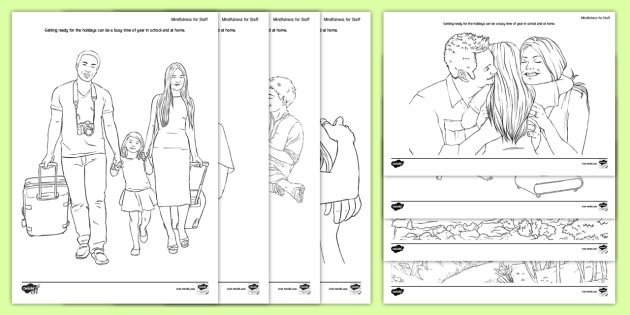 Staff Wellbeing Mindfulness for Staff Holiday Colouring Pages
