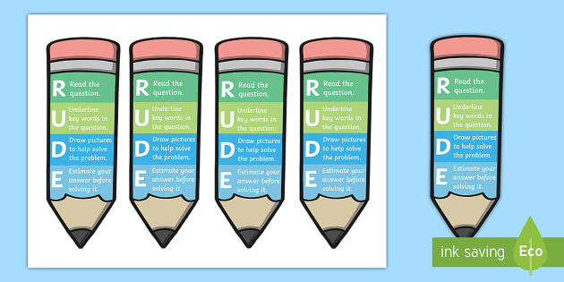RUDE Problem Solving Pencil Bookmarks - ROI Numeracy