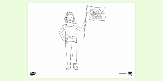 FREE! - Girl With Welsh Flag Colouring Sheet | Colouring Sheets