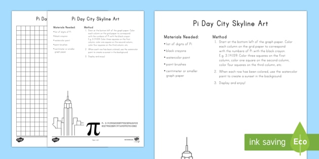 Pi Day City Skyline Art Activity - Pi day printables, color