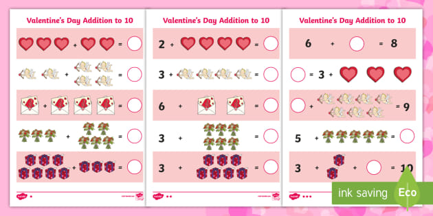 Valentine's Day Addition to 10 Activity | Addition to 10