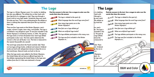 The Luge Finding Text Evidence Activity (teacher made)