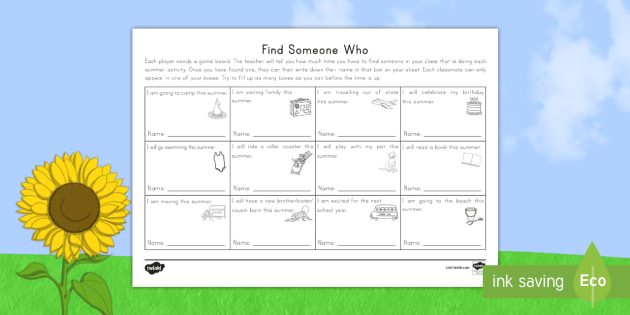 Find Someone Who... Worksheet / Activity Sheet - End of school year, end of