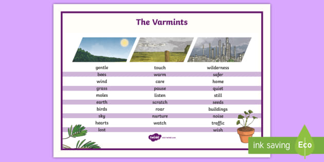Word Mat to Support the Teaching of Varmints by Helen Ward