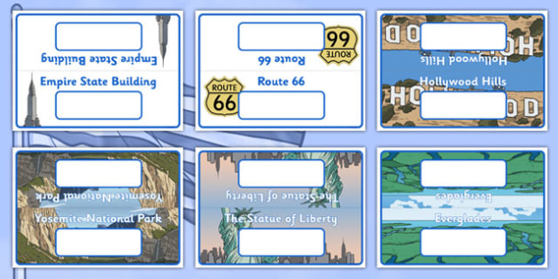 👉 Class Group Table Signs USA America Landmarks Folded