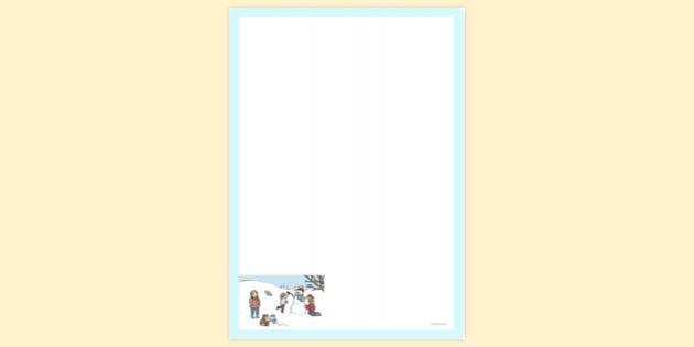 FREE! - Simple Blank Winter Scene Making a Snowman Page Border | Twinkl