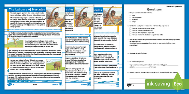 UKS2 The Labours of Hercules Differentiated Reading Comprehension Activity