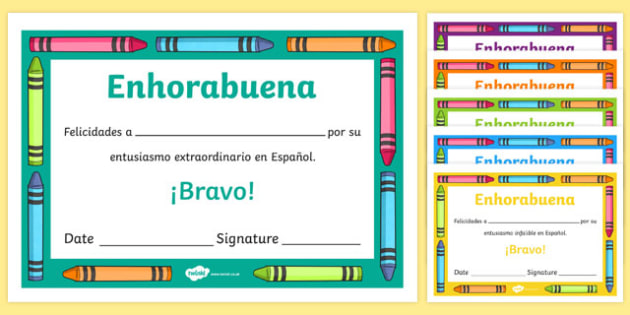 Spanish End of Year Enthusiasm Award Certificate