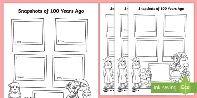 100 Days of School Snapshots of 100 Years Ago Differentiated Worksheet