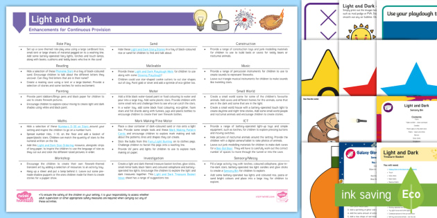 EYFS Light and Dark Continuous Provision Planning Ideas Resource Pack (Ages