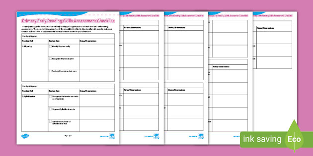 Primary Early Reading Skills Checklist | ELA Resources