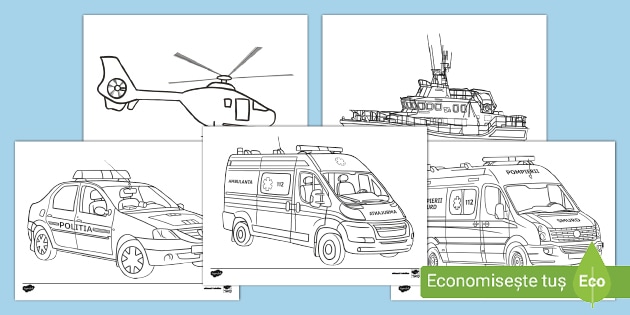 Vehicule de urgență – Desene de colorat (teacher made)