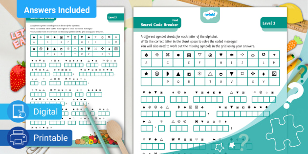 Food Secret Code Breaker - L3 - Twinkl - Kids Puzzles